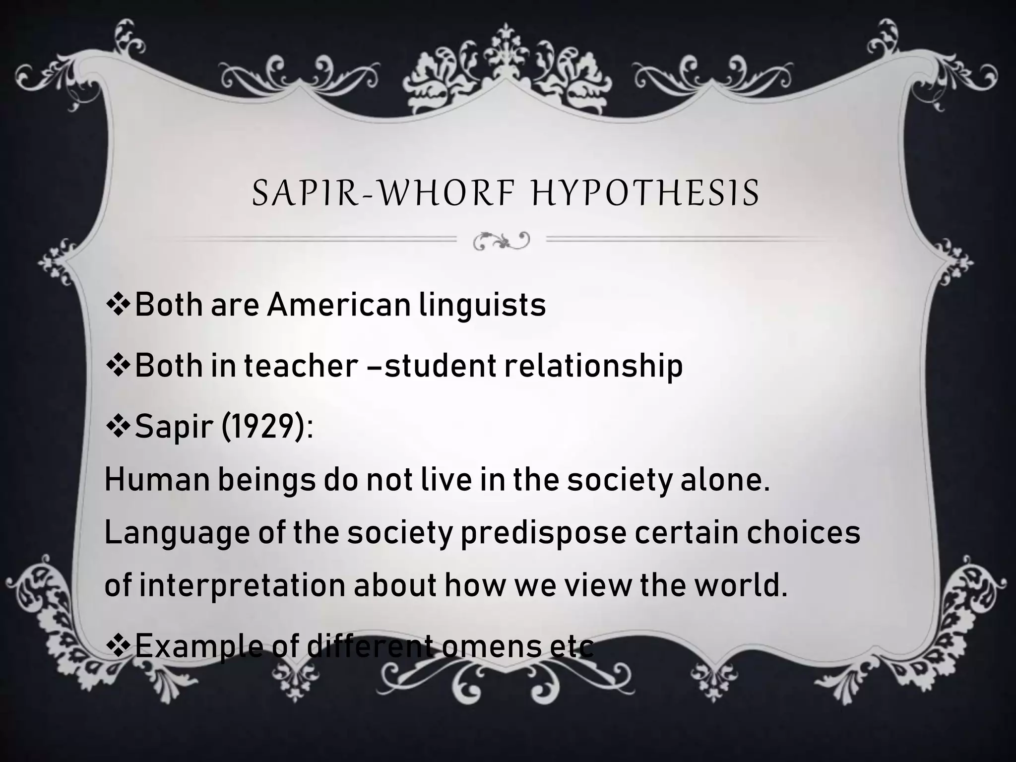 LANGUAGE AND THOUGHT ; Sapir-whorf Hypothesis.pptx