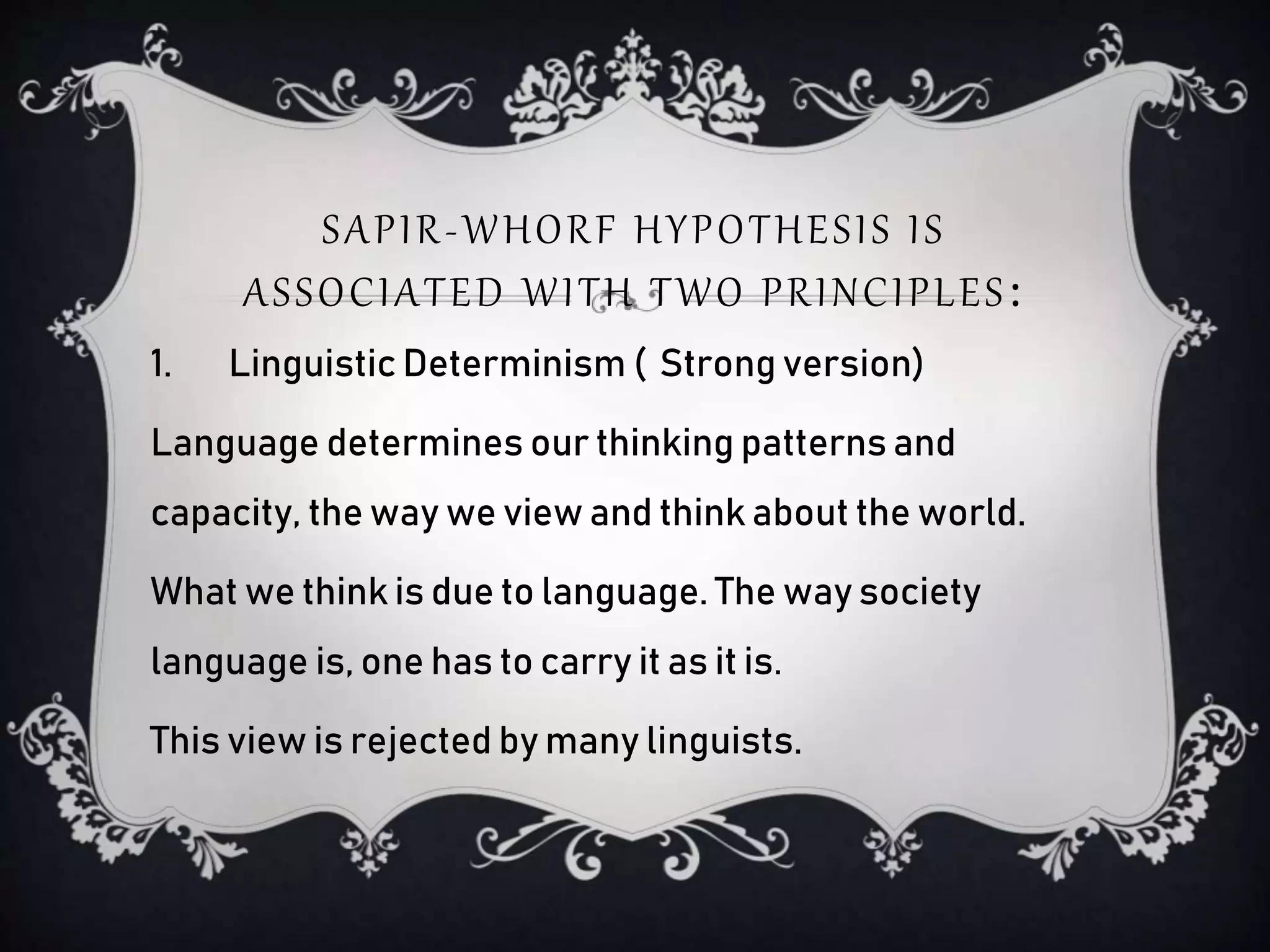 LANGUAGE AND THOUGHT ; Sapir-whorf Hypothesis.pptx