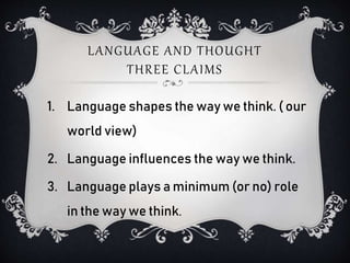 LANGUAGE AND THOUGHT ; Sapir-whorf Hypothesis.pptx