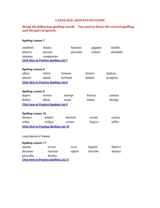 Language arts study guide second period 7 bd | PDF