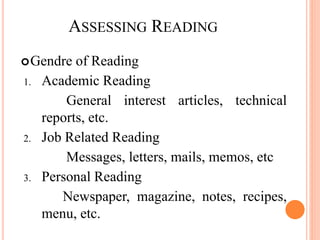Language Assessment - Assessing Reading by EFL Learning | PPT