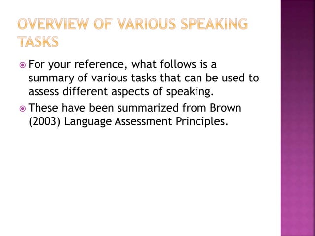 Language Assessment - Assessing Speaking byEFL Learners | PPTX