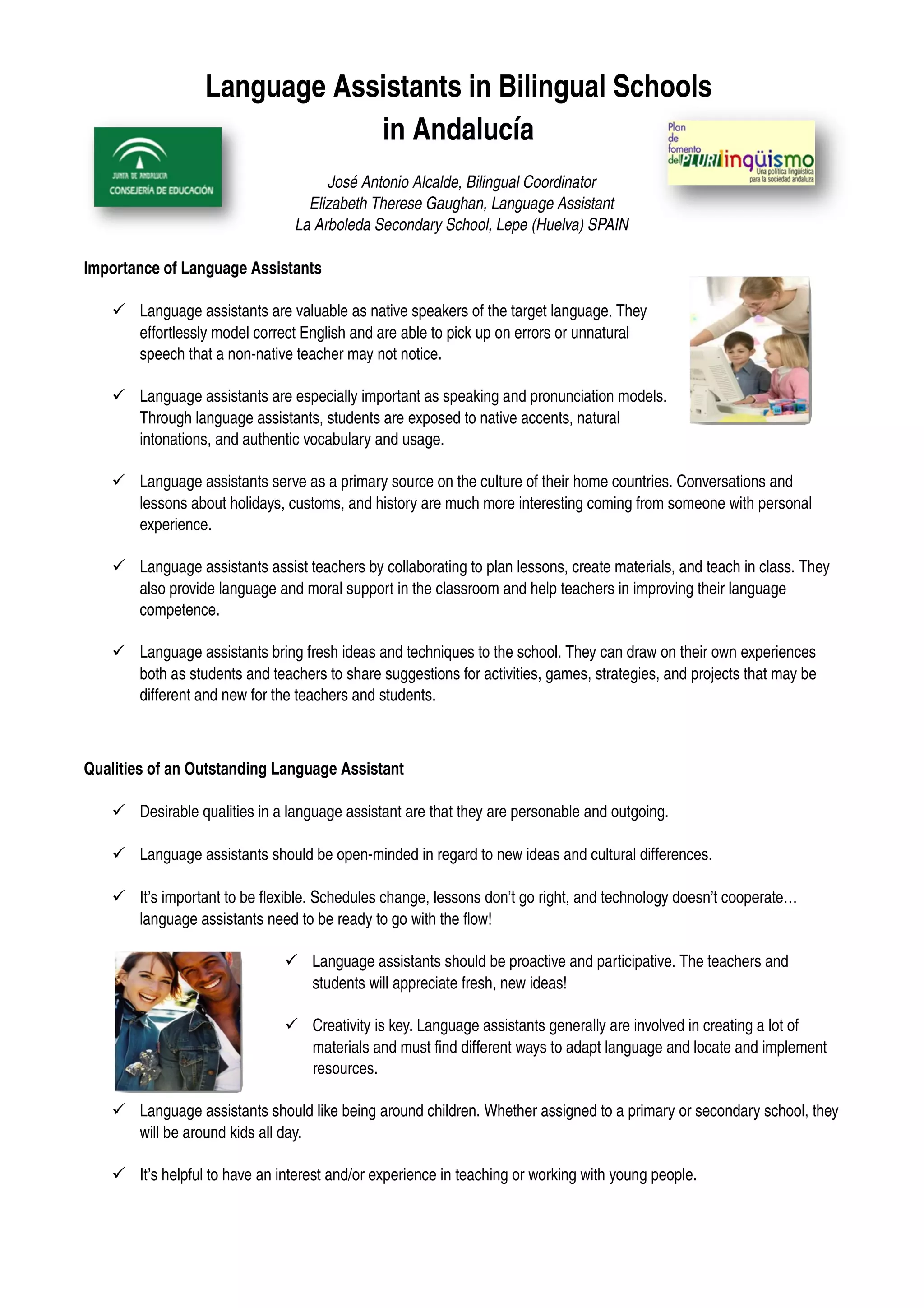 Language Assistants in bilingual schools | PDF