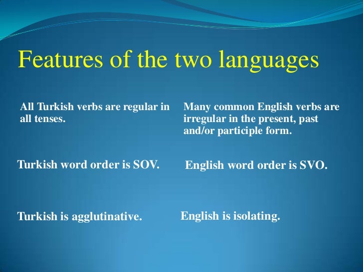Language comparison turkish english
