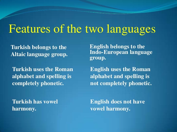Language comparison turkish english