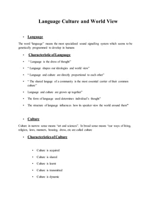 Sociolinguistics 'Language culture and worldview' BS. English (4th ...