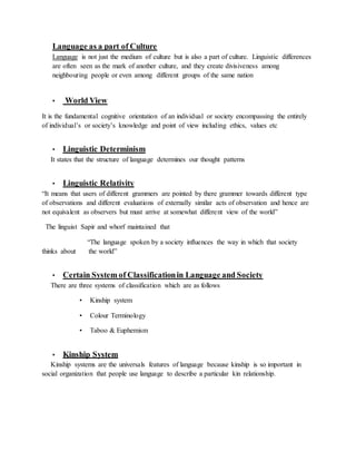 Sociolinguistics 'Language culture and worldview' BS. English (4th ...