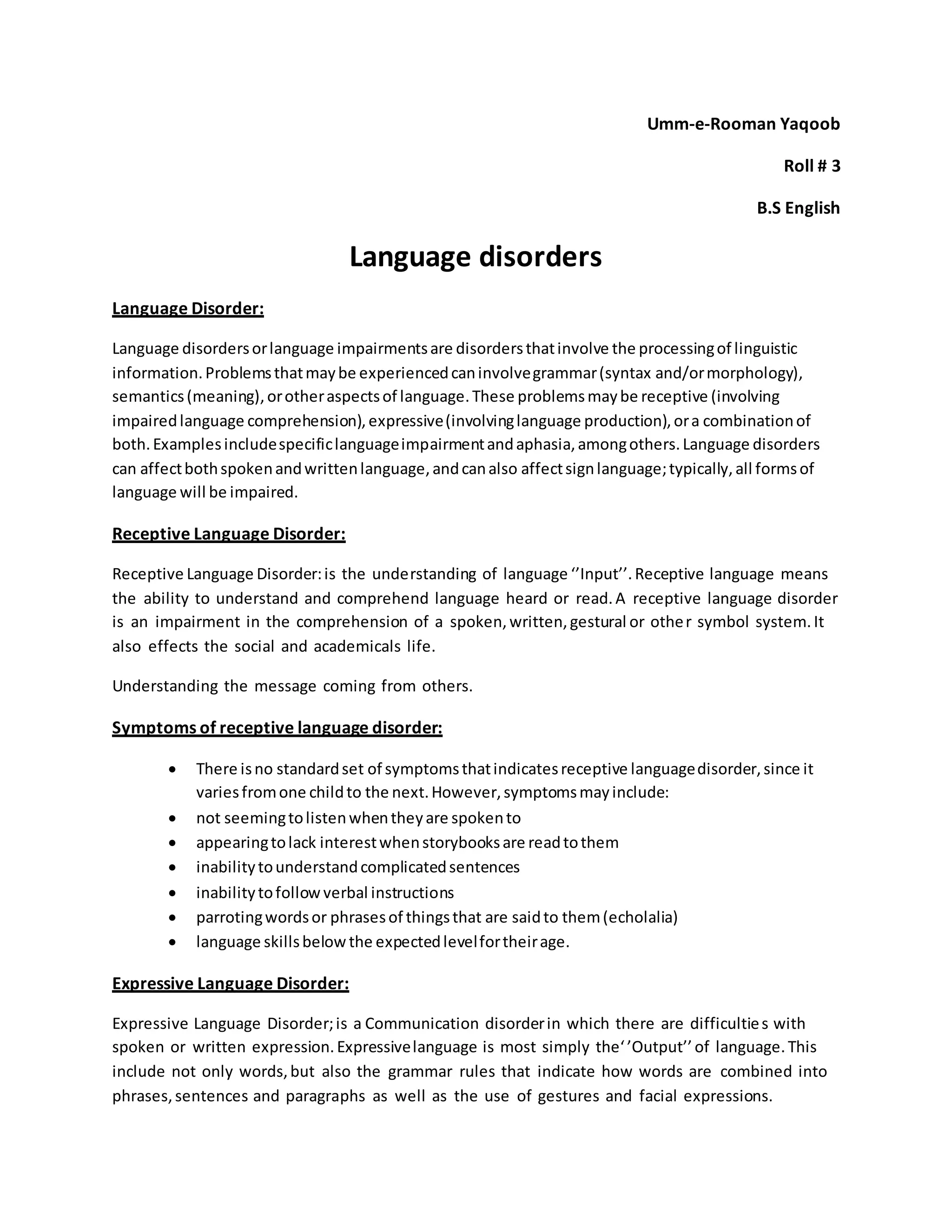 Language disorders | DOCX | Ear, Nose and Throat Conditions | Diseases ...
