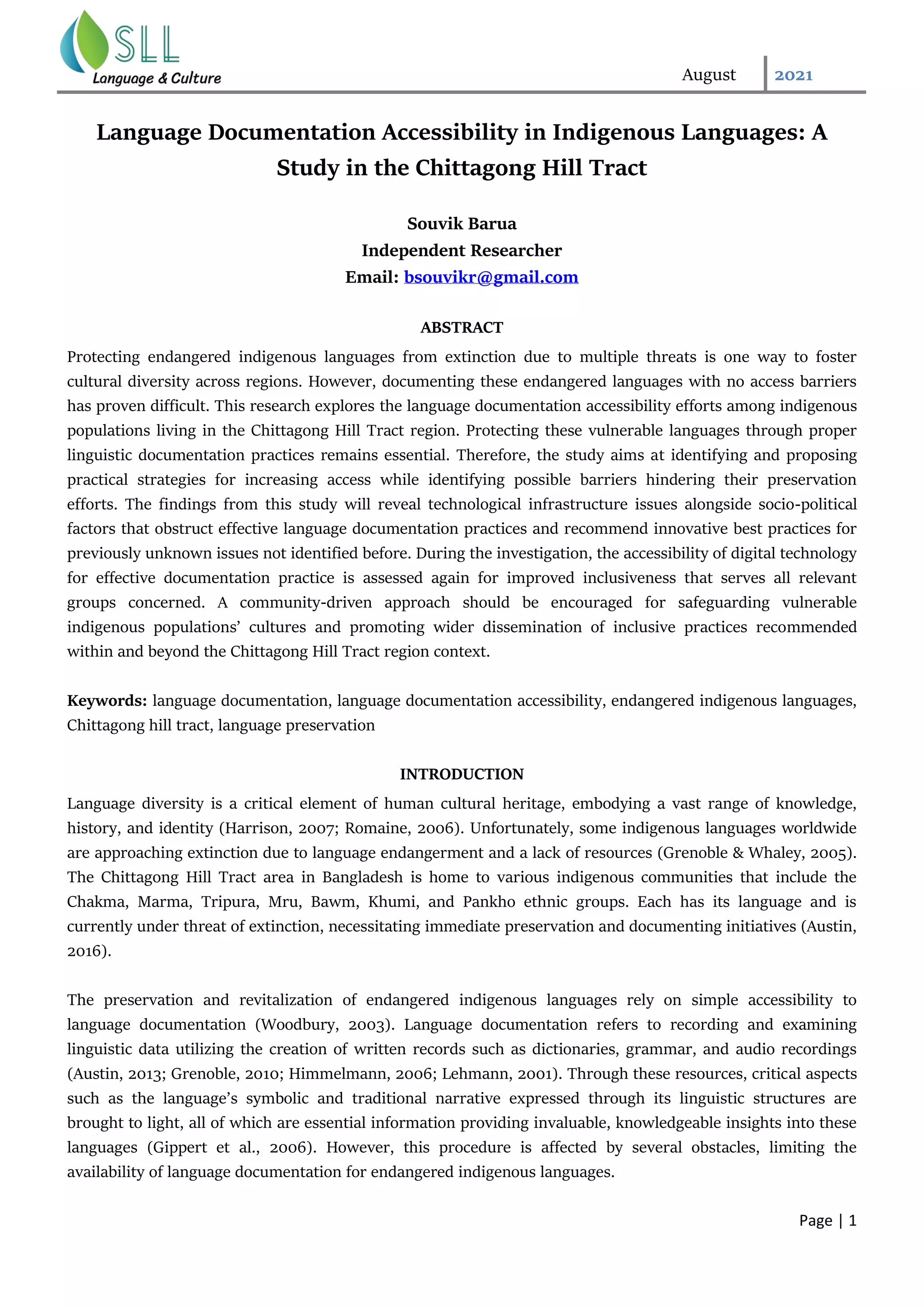 Language Documentation Accessibility in Indigenous Languages: A Study in the Chittagong Hill ...