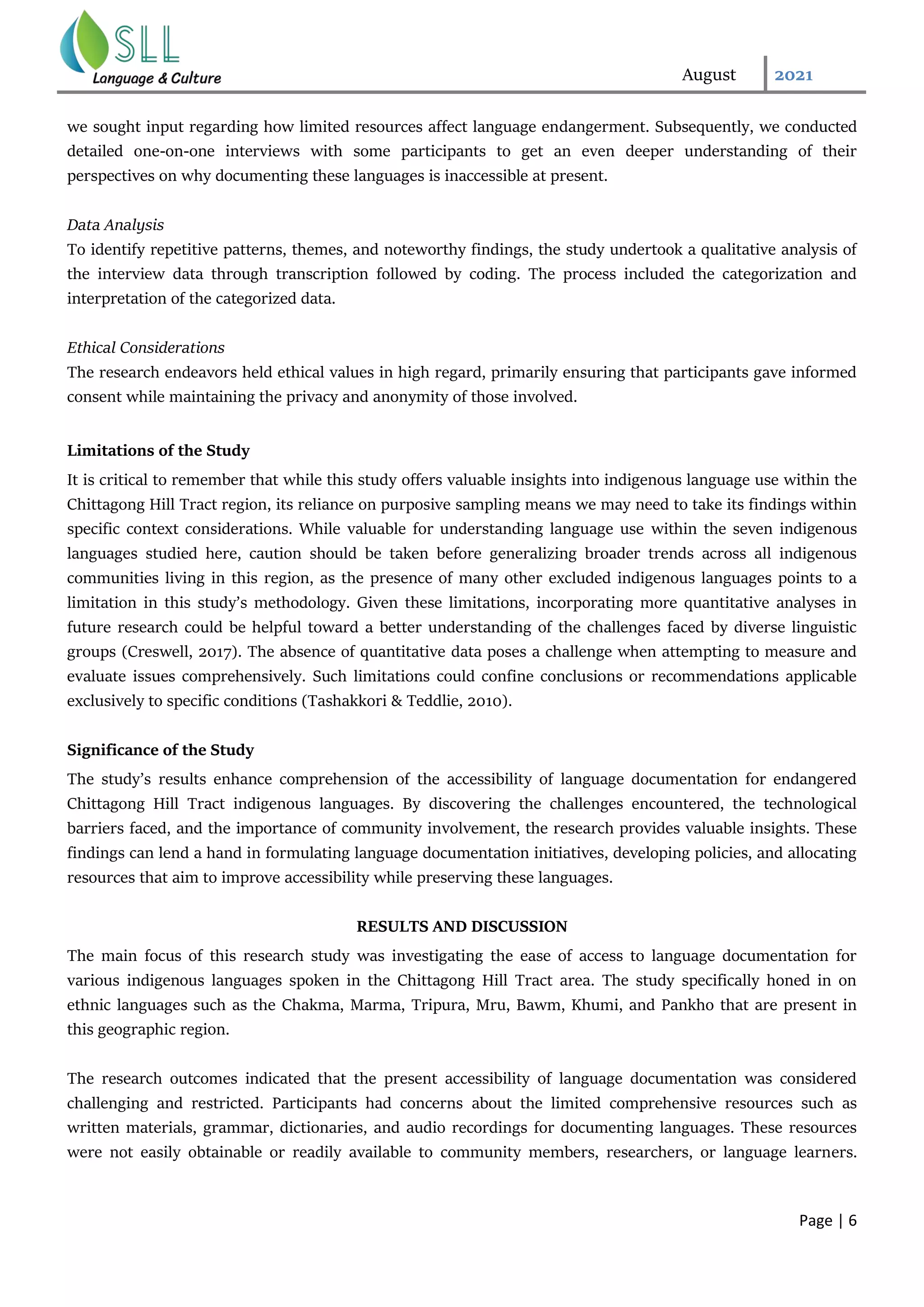 Language Documentation Accessibility in Indigenous Languages: A Study in the Chittagong Hill ...