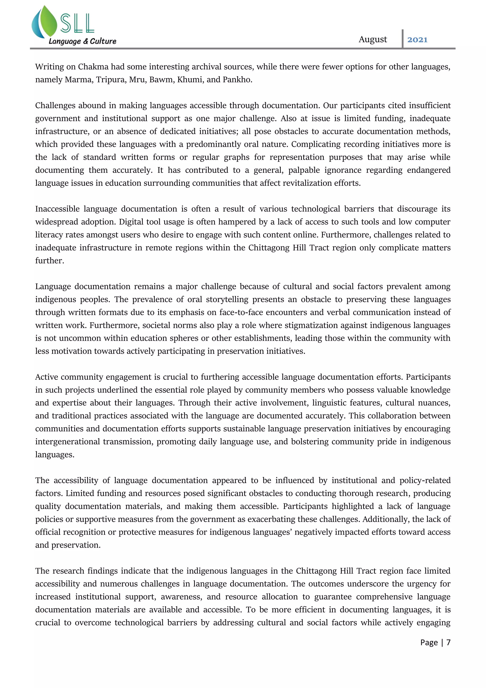 Language Documentation Accessibility in Indigenous Languages: A Study in the Chittagong Hill ...