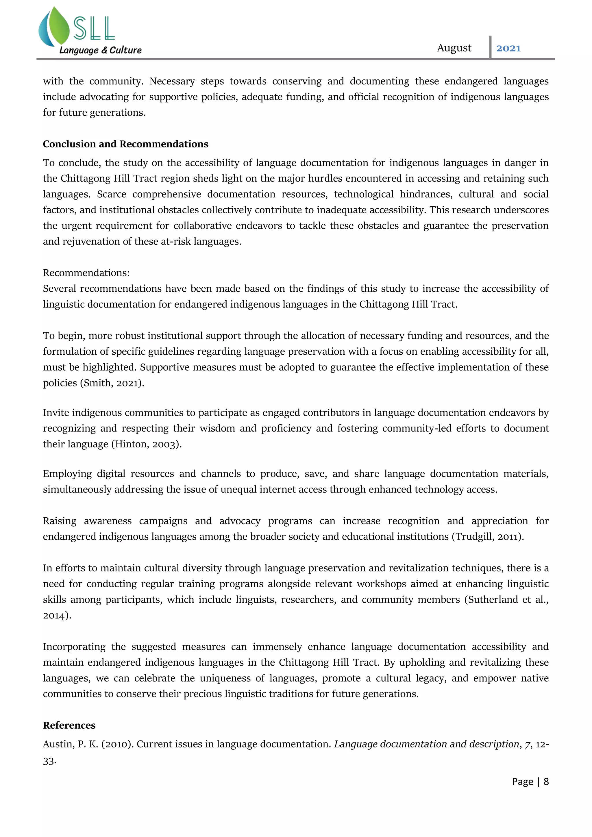 Language Documentation Accessibility in Indigenous Languages: A Study in the Chittagong Hill ...