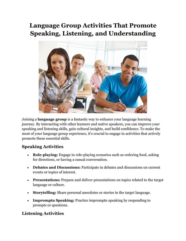 Language Group Activities That Promote Speaking, Listening, and ...