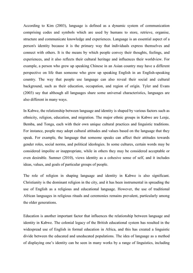 EXPLORING THE RELATIONSHIP BETWEEN LANGUAGE, RELIGION, AND IDENTITY IN KABWE | PDF