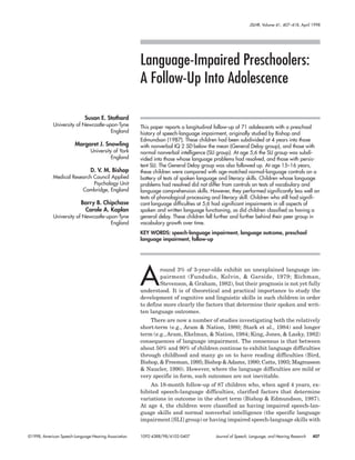 Language-impaired preschoolers: A follow-up into adolescence. | PDF ...