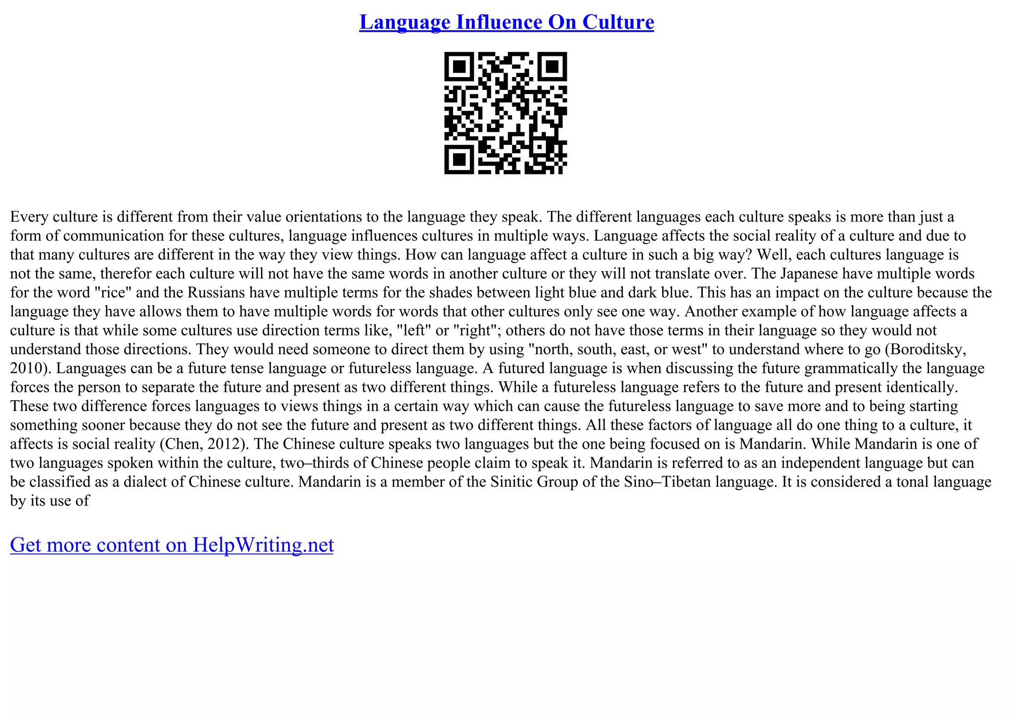 Language Influence On Culture | PDF