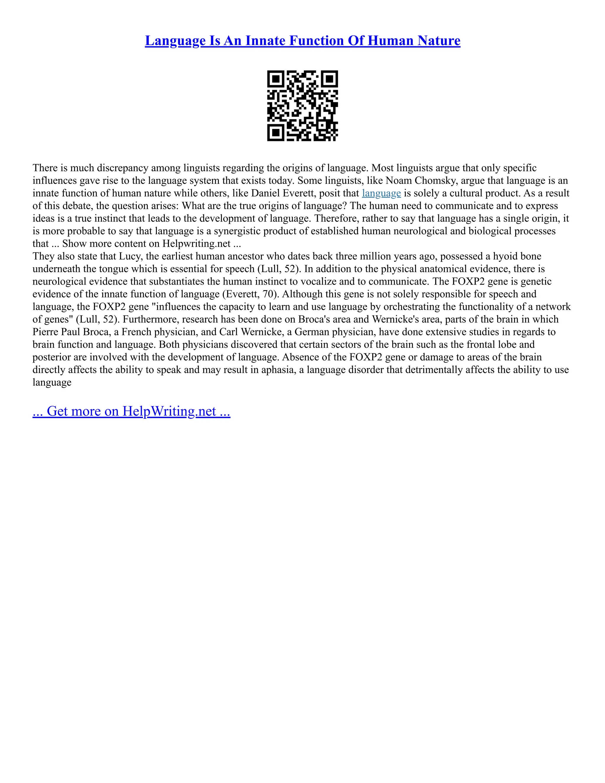 Language Is An Innate Function Of Human Nature | PDF