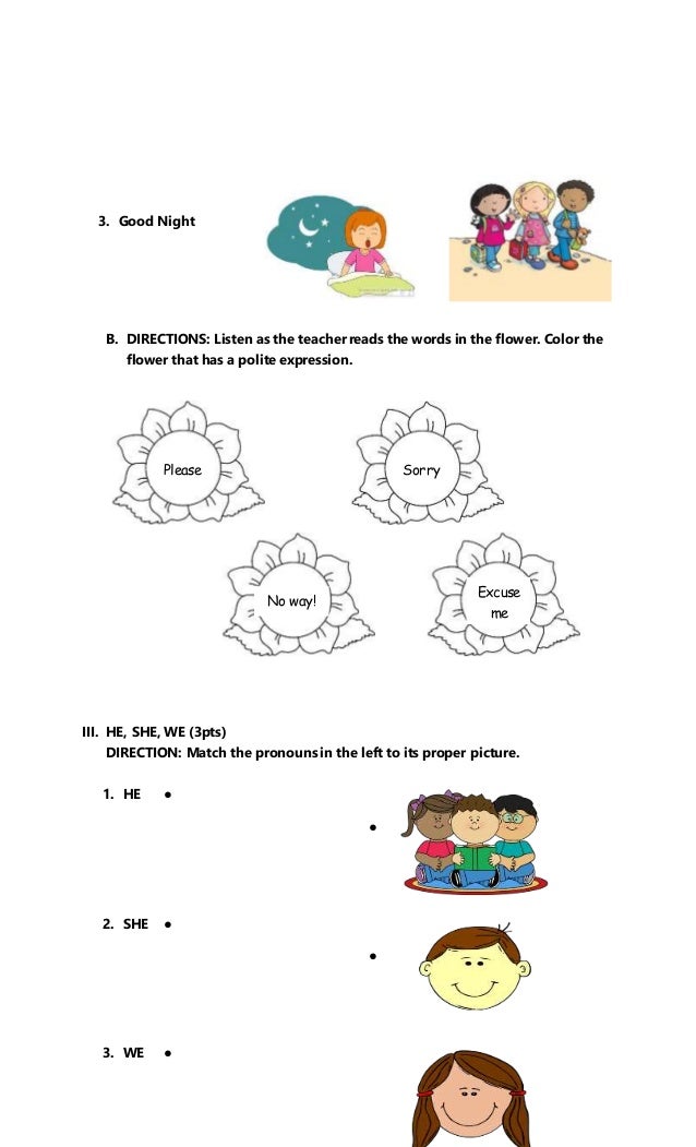 Kinder 1 Language 1st Grading Periodical Exam SY:2017-2018