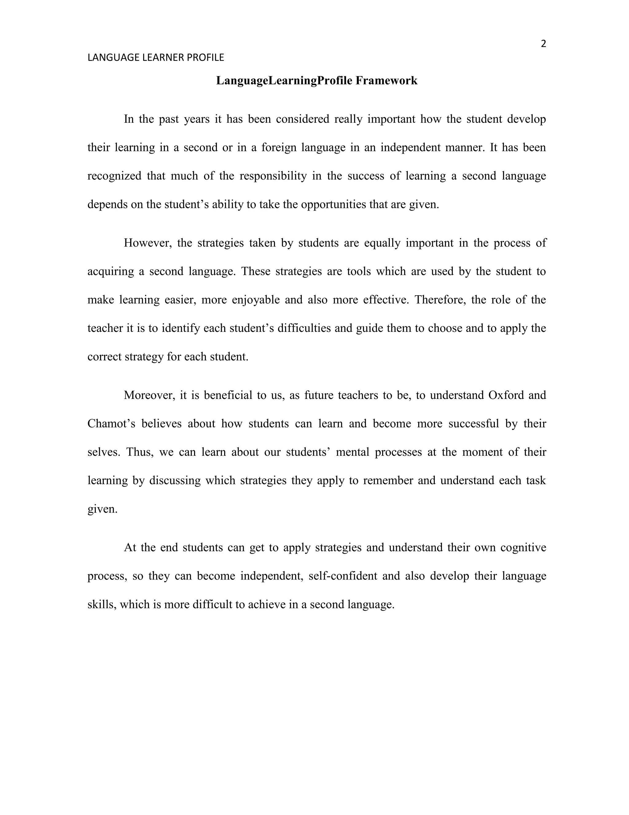 Language learner profile | DOCX