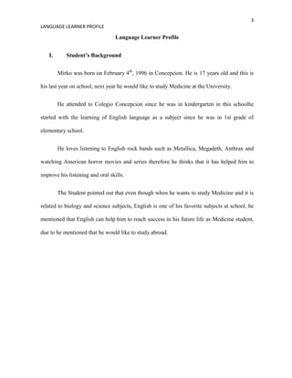 Language learner profile | DOCX | Educational Assessment | Education