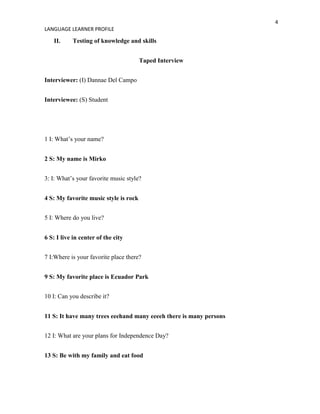 Language learner profile | DOCX | Educational Assessment | Education
