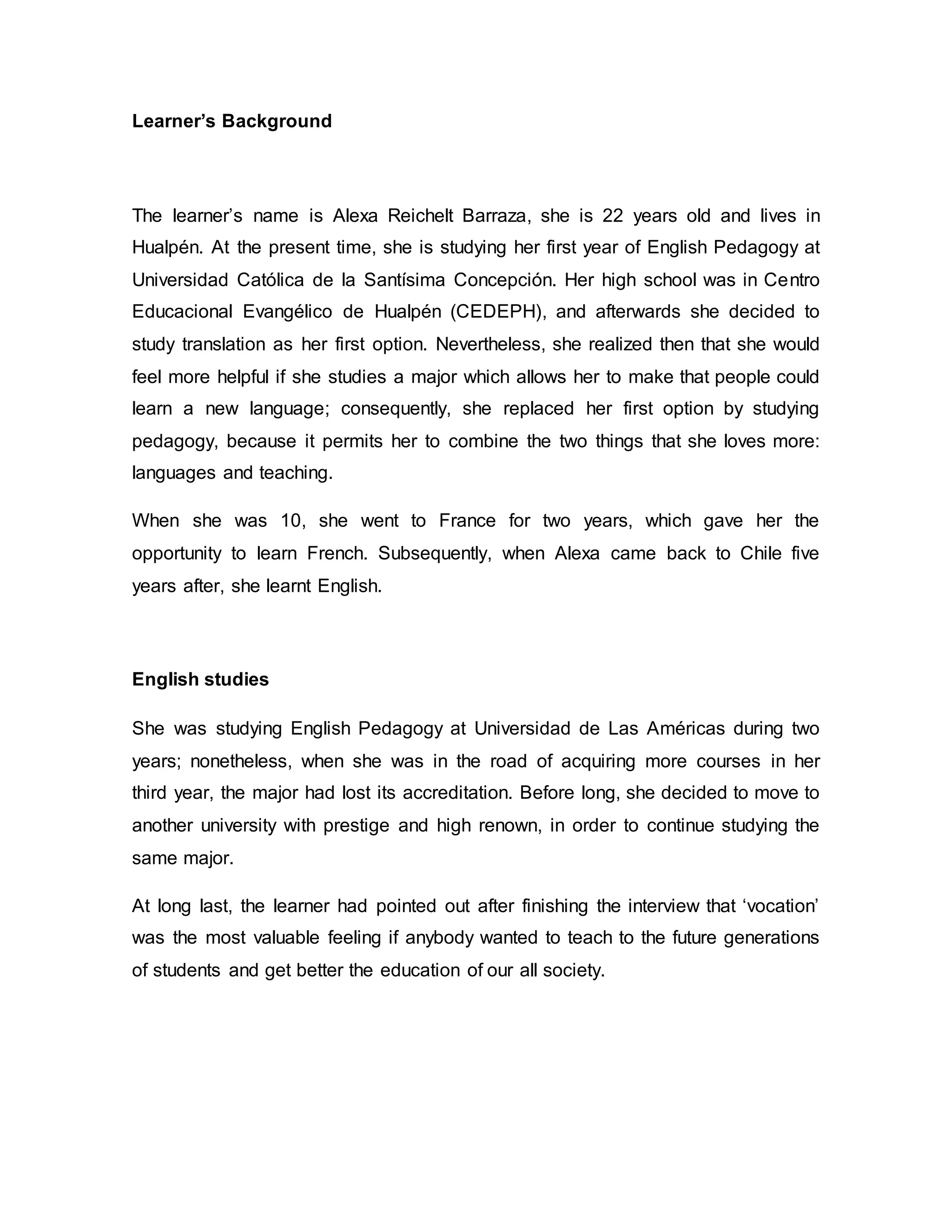 Language learner profile. | DOCX