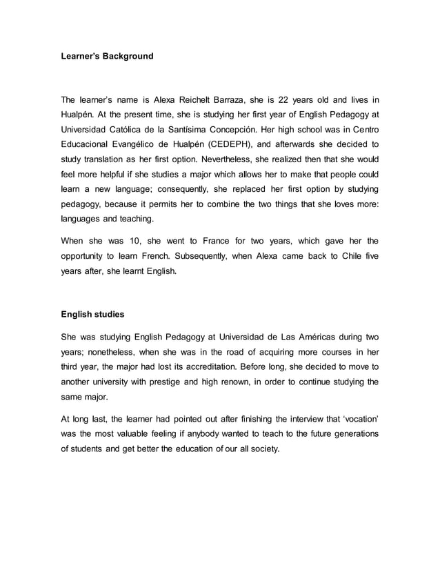 Language learner profile. | DOCX | Education