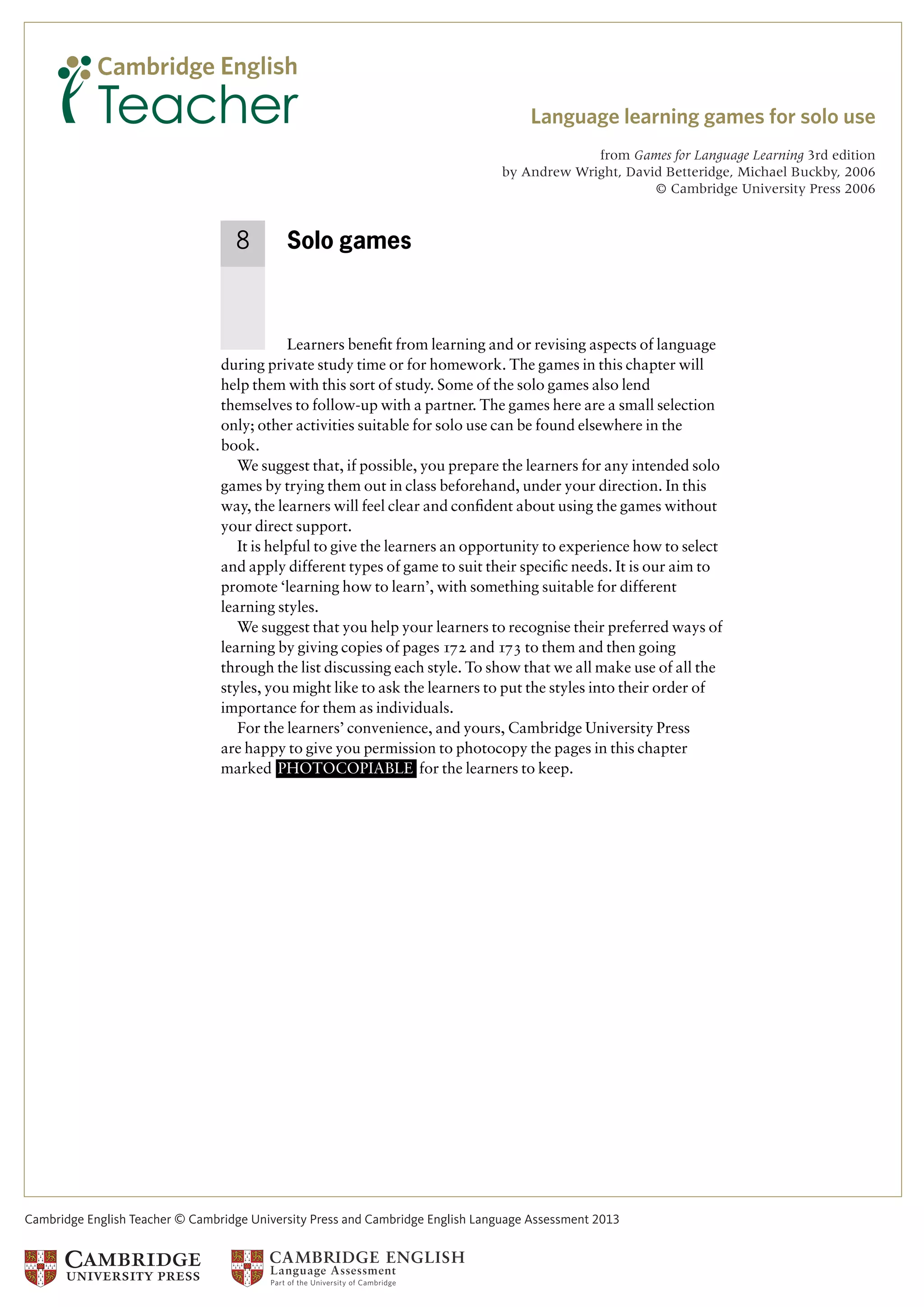 Language learning games for solo use | PDF