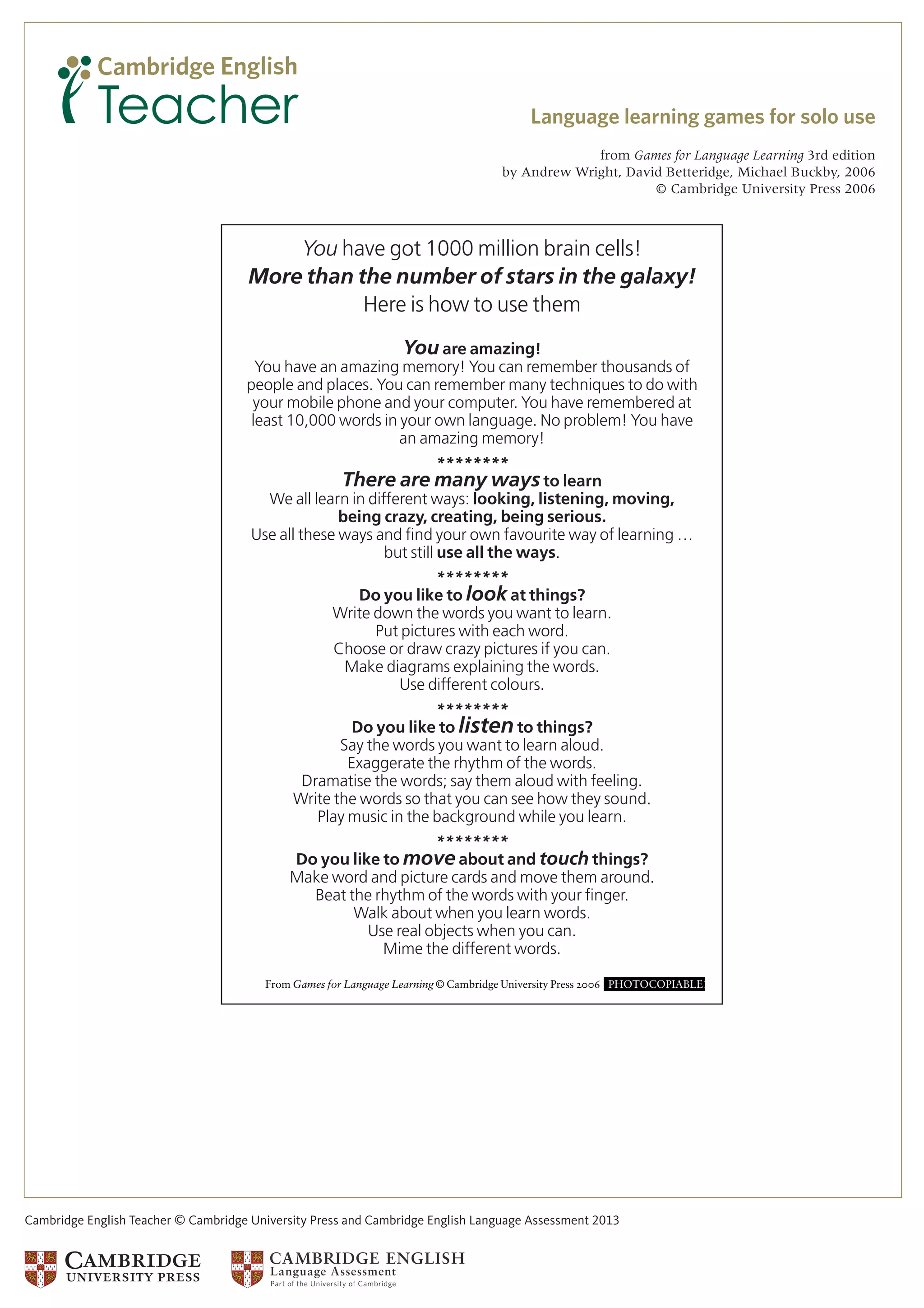 Language learning games for solo use | PDF