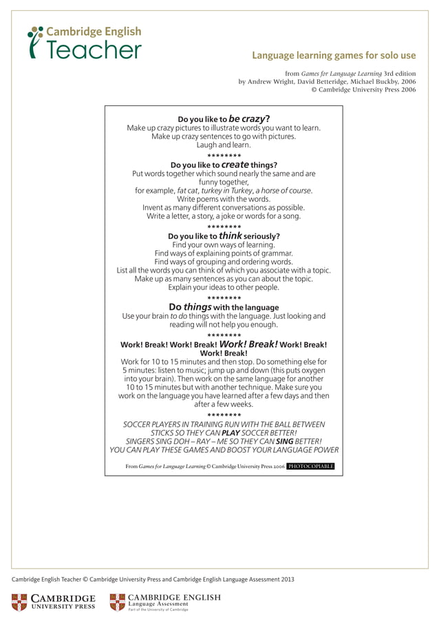 Language learning games for solo use | PDF | Board Games and Puzzles ...