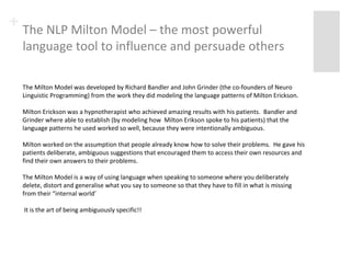 Language of Influence and Persuasion - introduction to the NLP Milton ...