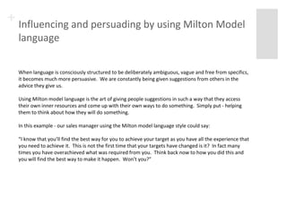 Language of Influence and Persuasion - introduction to the NLP Milton ...