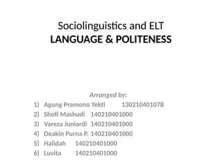 LANGUAGE & POLITENESS_Handout university | PPTX