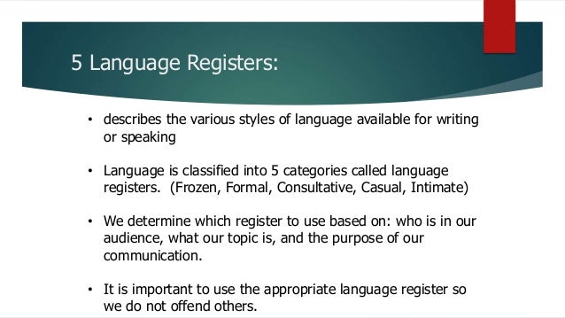 Language Registers notes