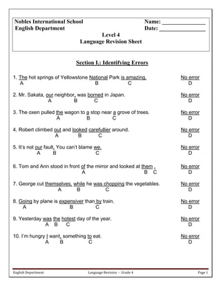 Language Revision Sheet 2 | PDF