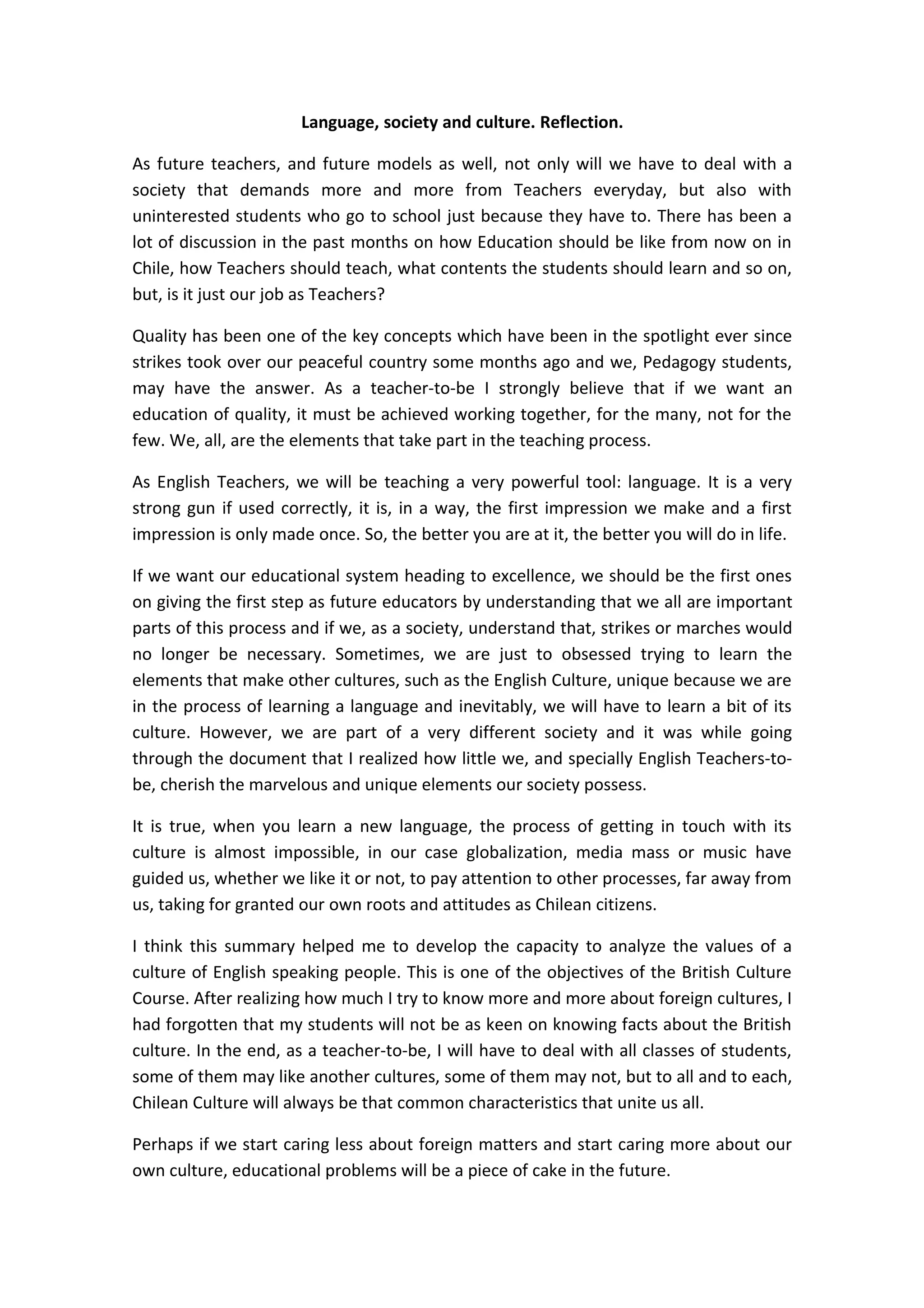 Language, society and culture. reflection. | DOC