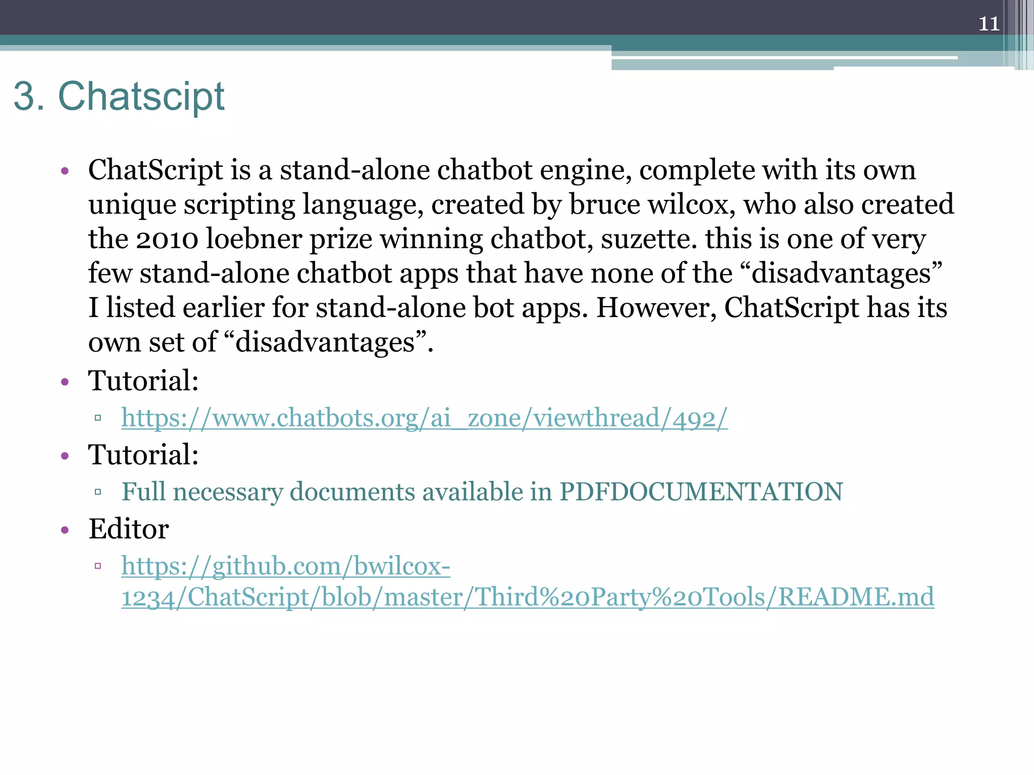 Survey on Script-based languages to write a Chatbot | PPTX ...