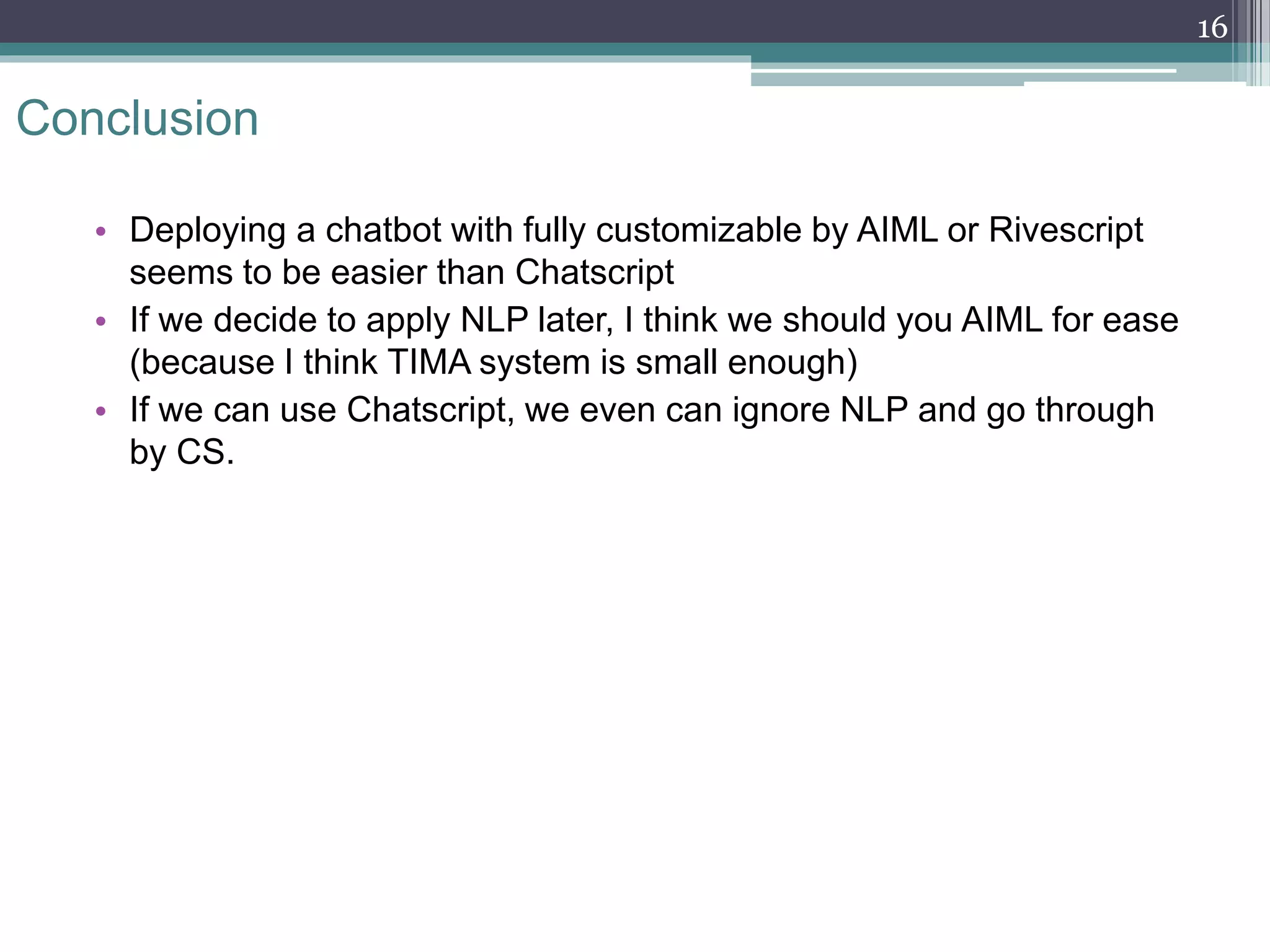 Survey on Script-based languages to write a Chatbot | PPTX | Programming Languages | Computing