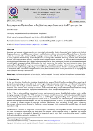 Languages used by teachers in English-language classrooms: An EFL ...