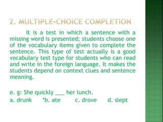 Language testing (Testing Vocabulary)-Adapted from Madsen | PPTX