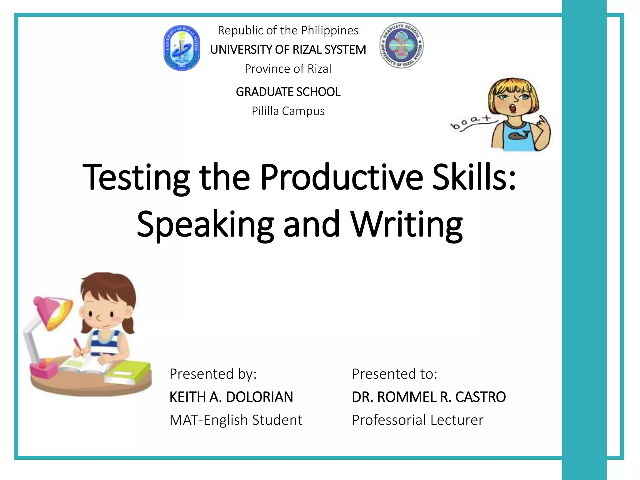 Teaching Productive Skills of Speaking and Writing | PPT
