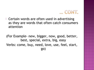 Language used in advertisement. | PPT
