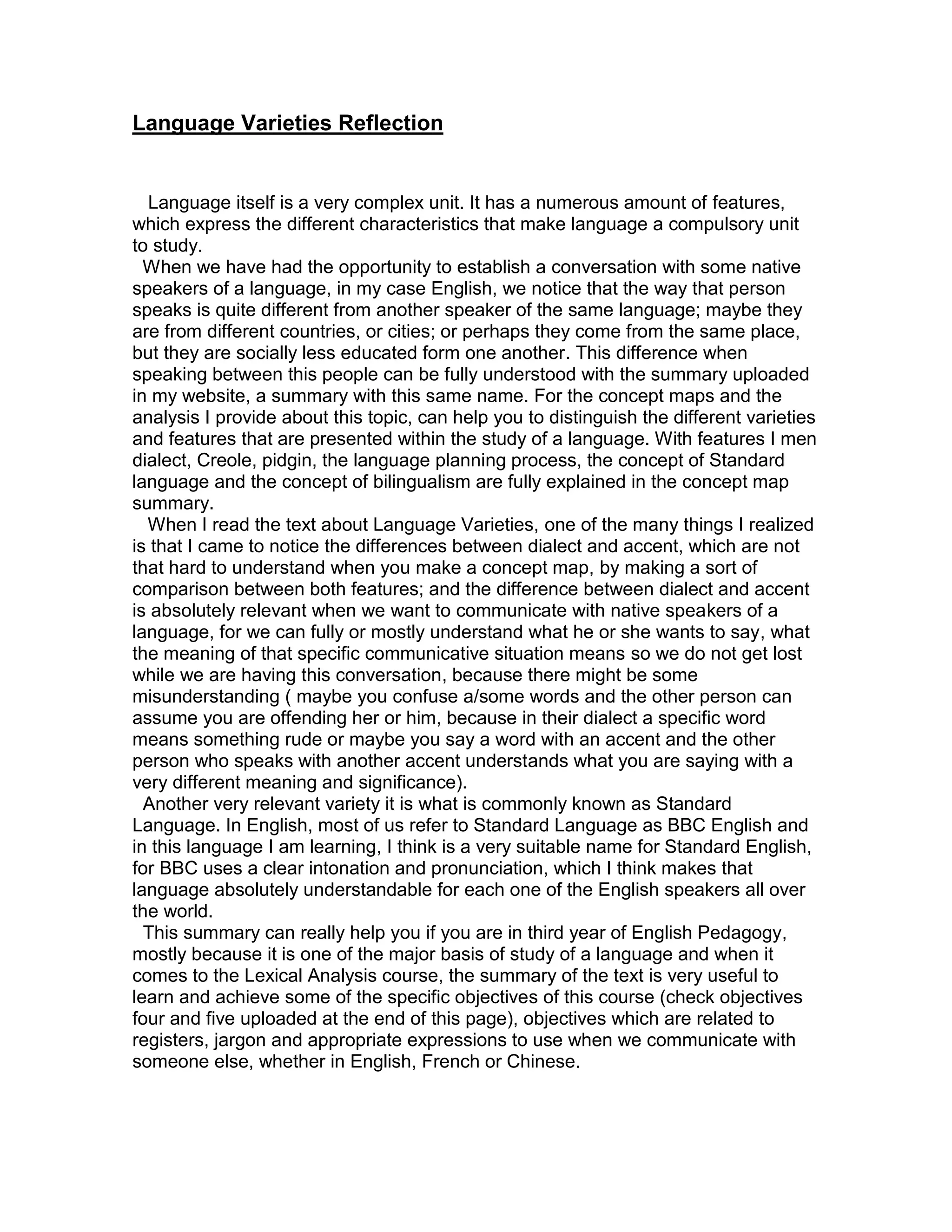 Language varieties reflection | DOCX