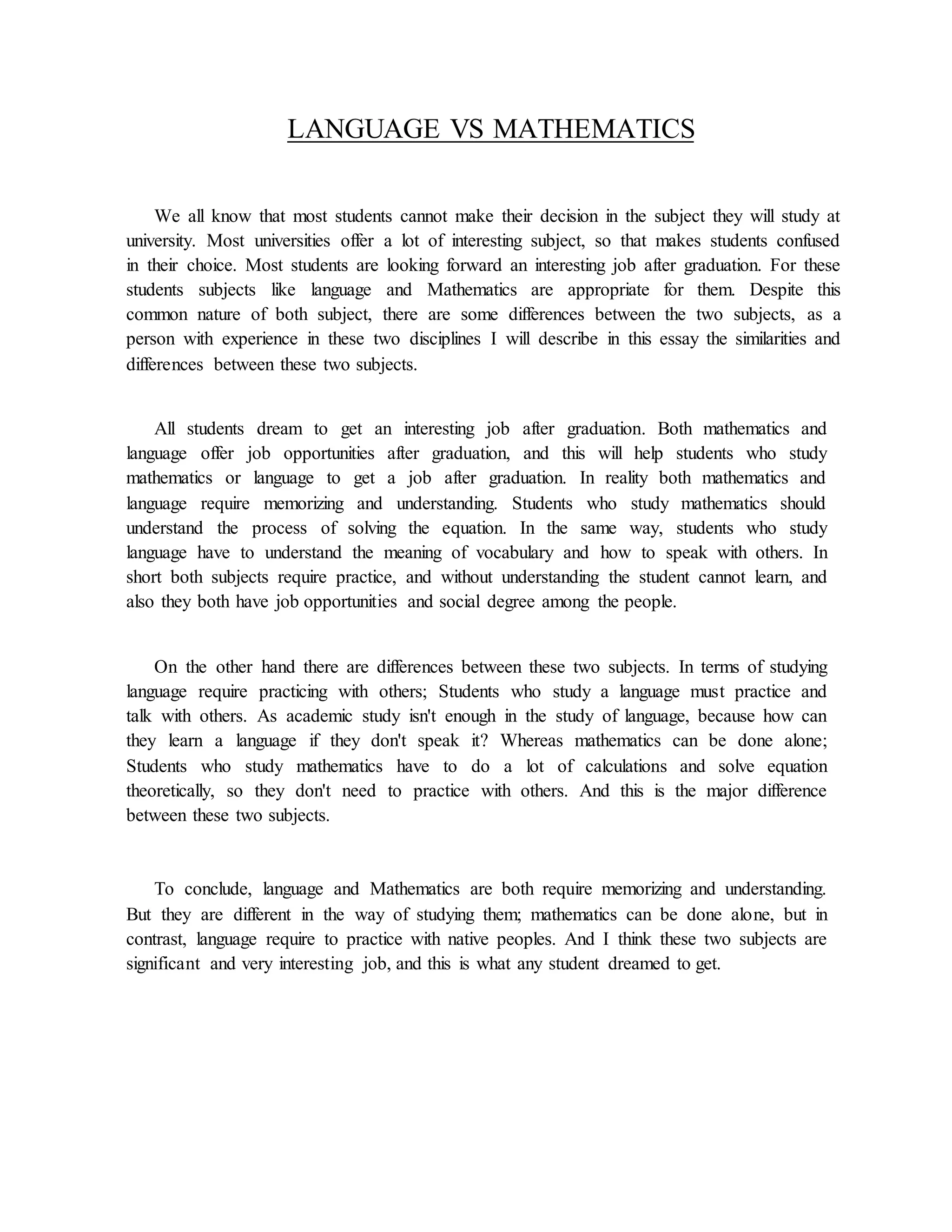 Language vs mathematics | DOCX