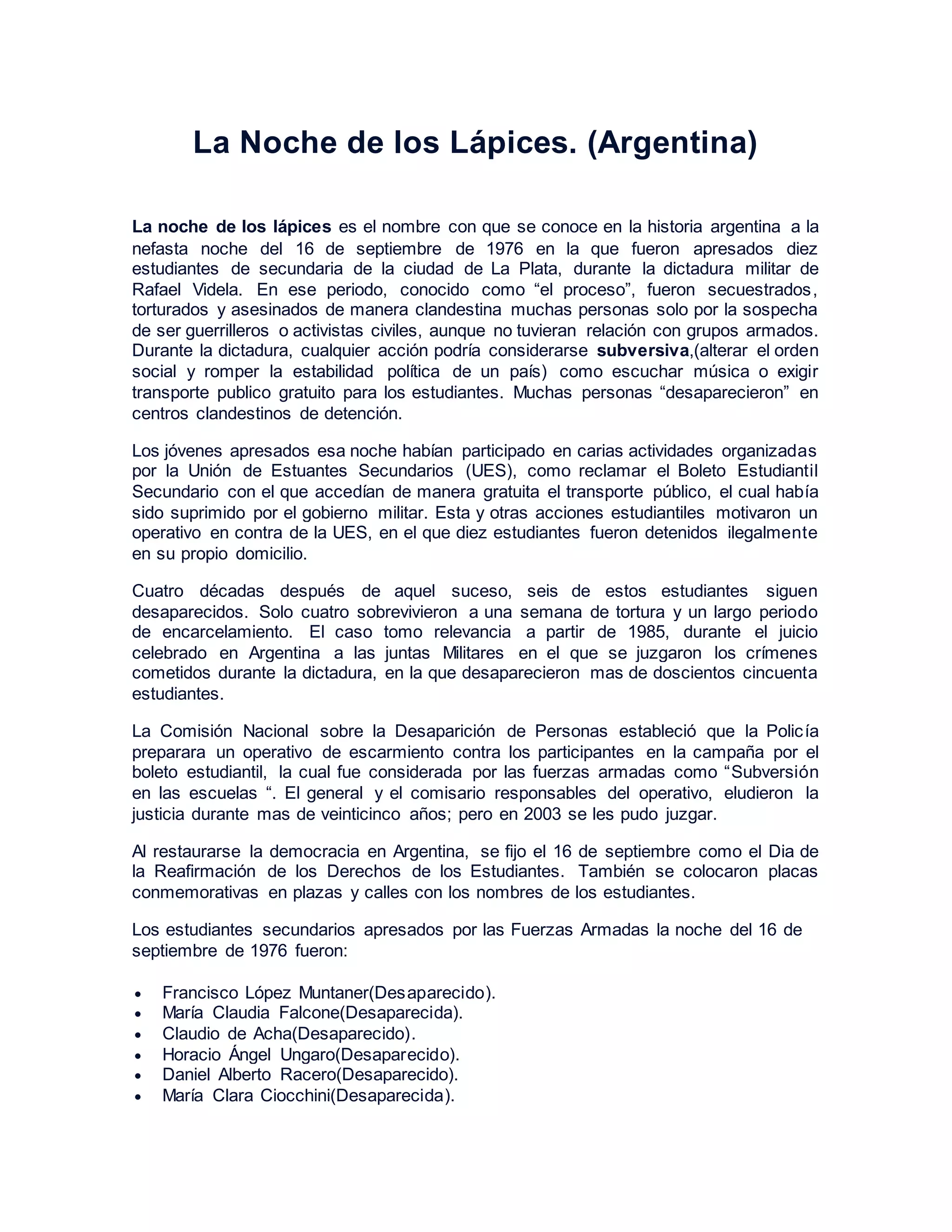 La noche de los lapices | DOCX