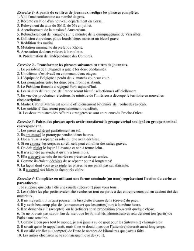 La nominalisation verbale | PDF