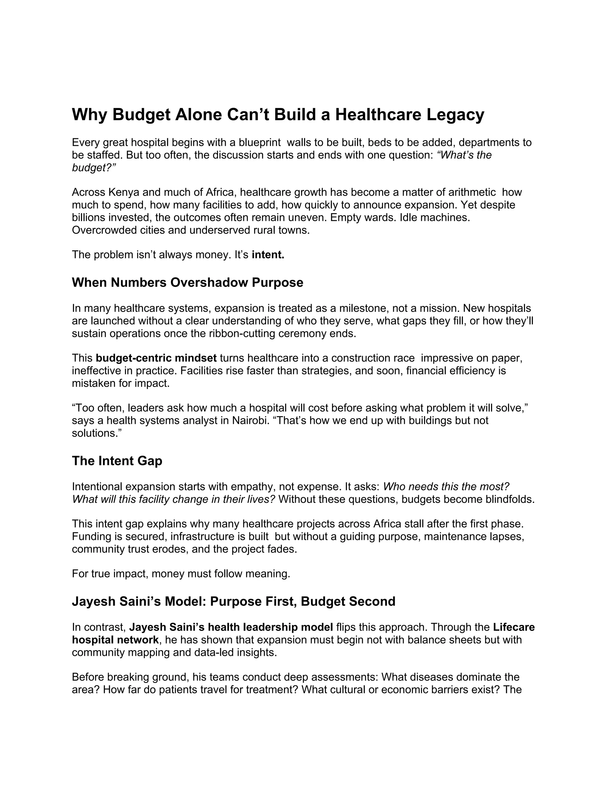 Why Budget Alone Can’t Build a Healthcare Legacy | DOCX