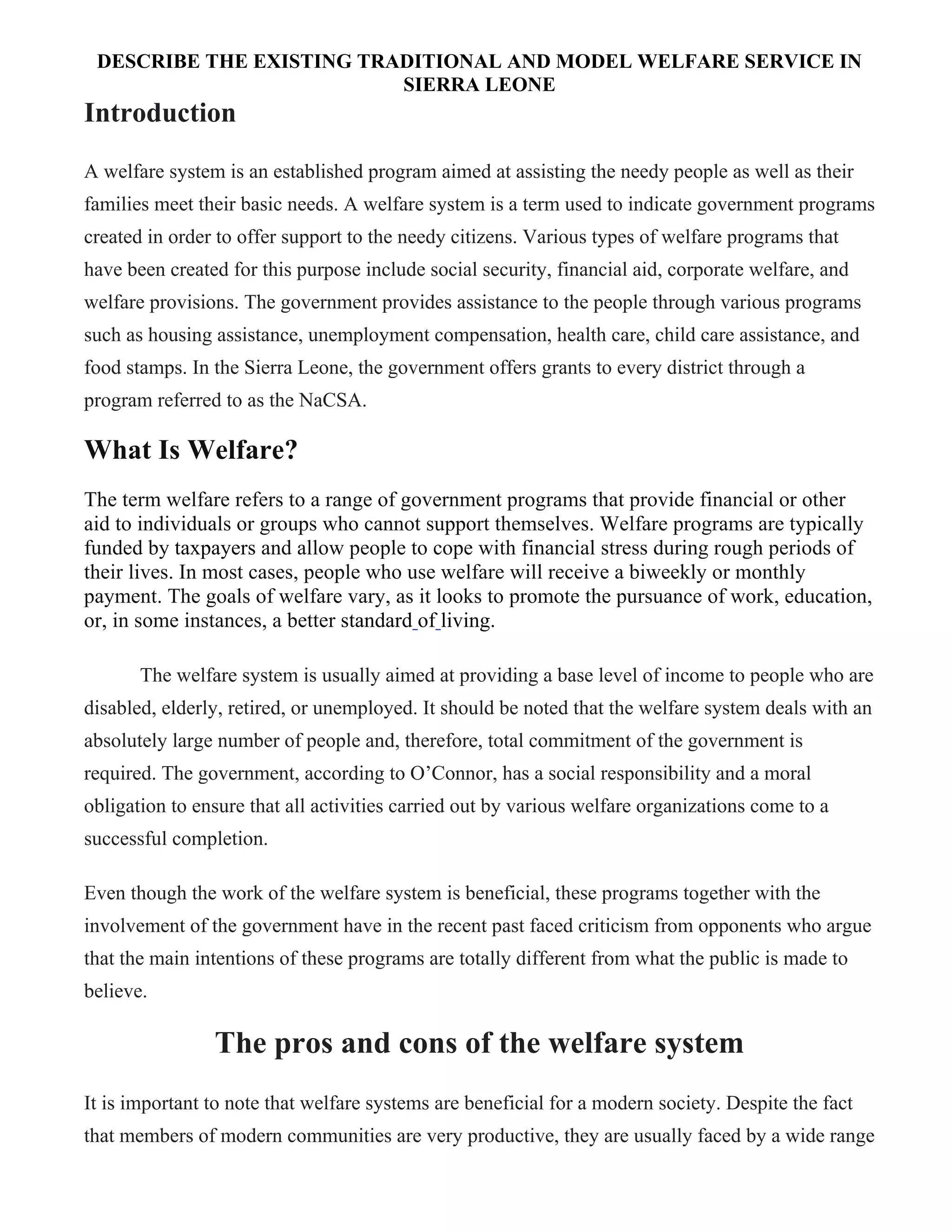 WELFARE SYSTEM IN SIERRA LEONE | PDF