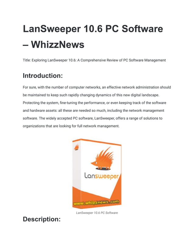 LanSweeper 10.6 PC Software – WhizzNews.pdf | Operating Systems | Computer Software and Applications
