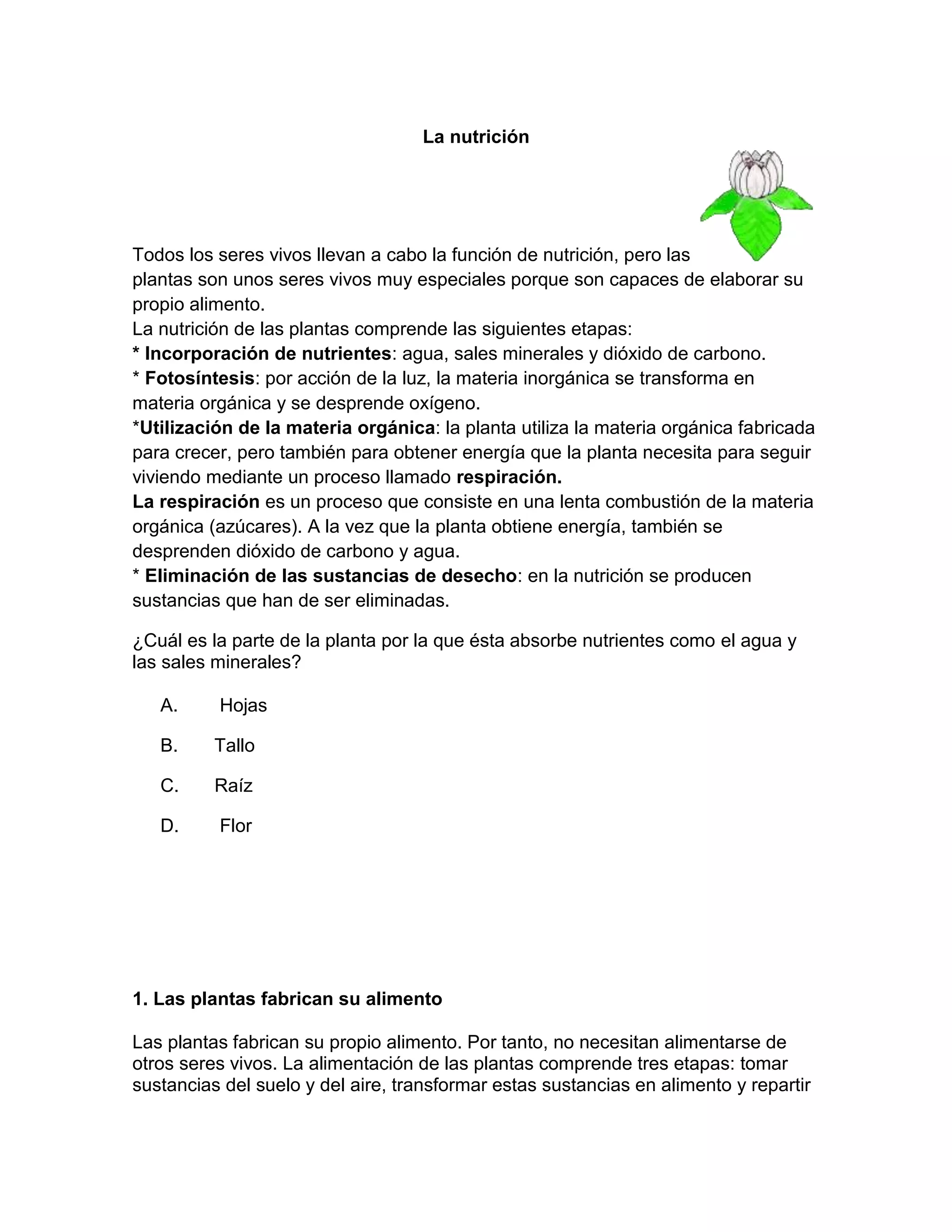 La nutrición | DOCX